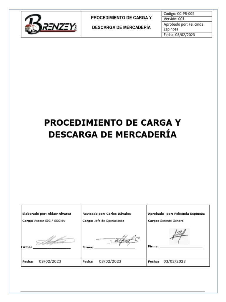 CC-PR-002 Procedimiento de Carga y Descarga | PDF