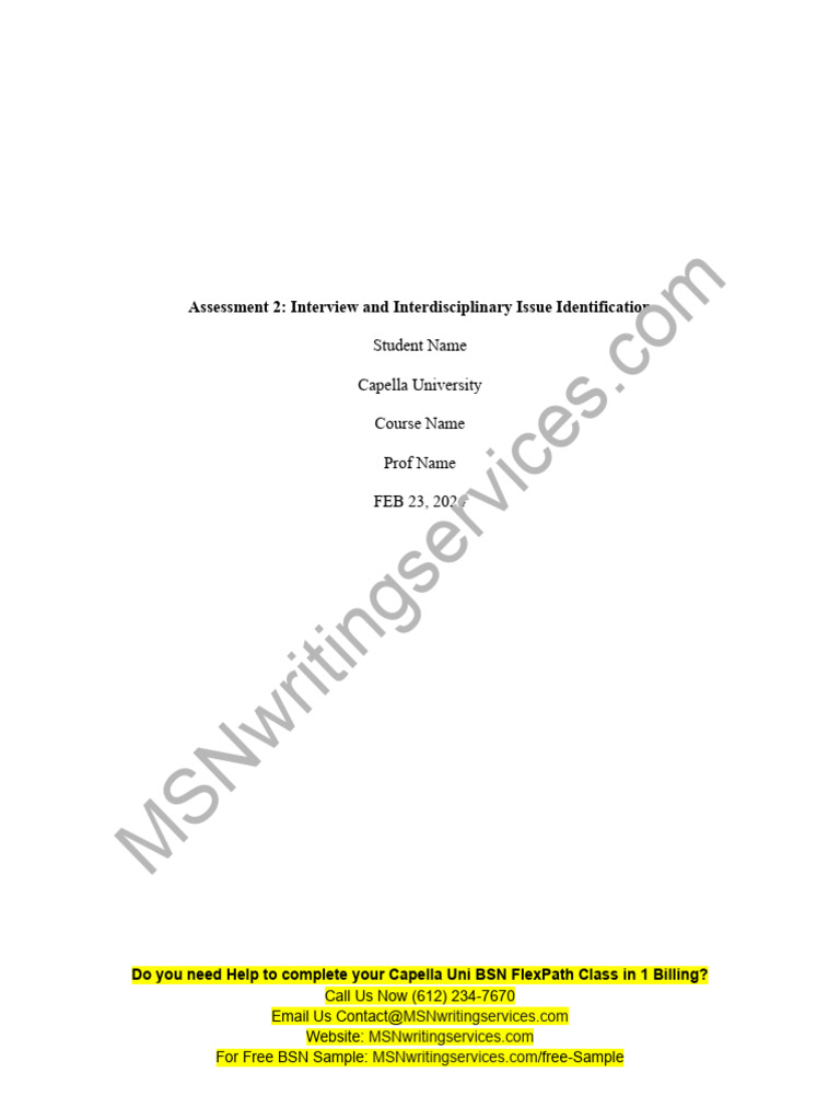 Nurs FPX 4010 Assessment 2 Interview and Interdisciplinary Issue Identification | PDF | Health ...