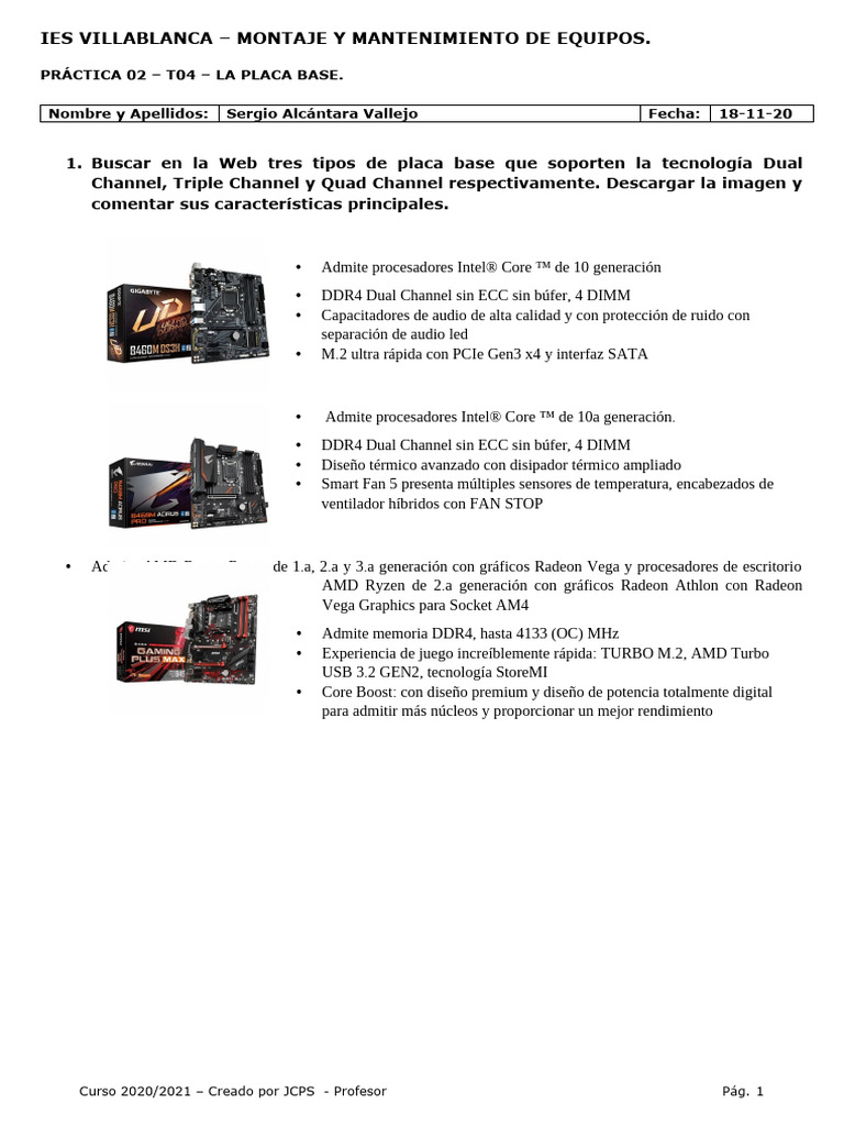 Práctica 02 - T04 La Placa Base | Descargar gratis PDF | Microprocesador | Arranque