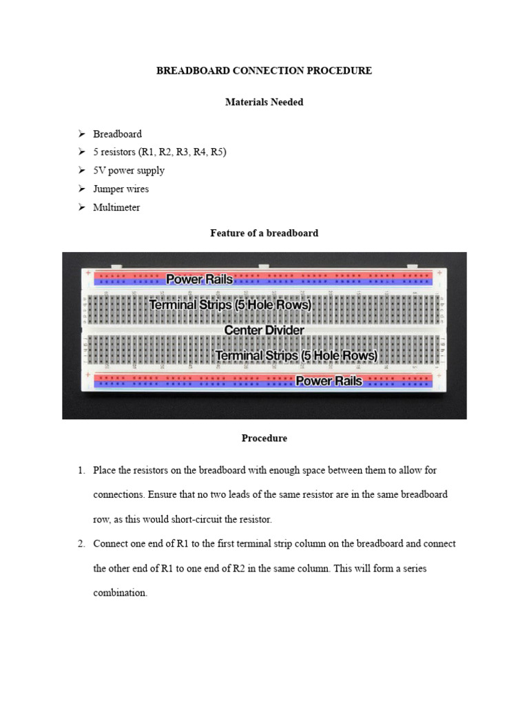 Breadboard Connection Procedure | PDF | Resistor | Computer Engineering