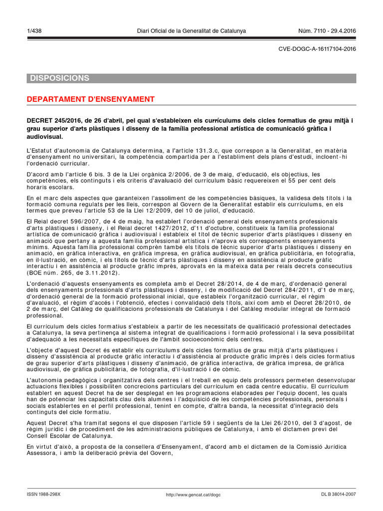 Decret Familia Comunicacio Grafica I Audiovisual GM I GS | PDF