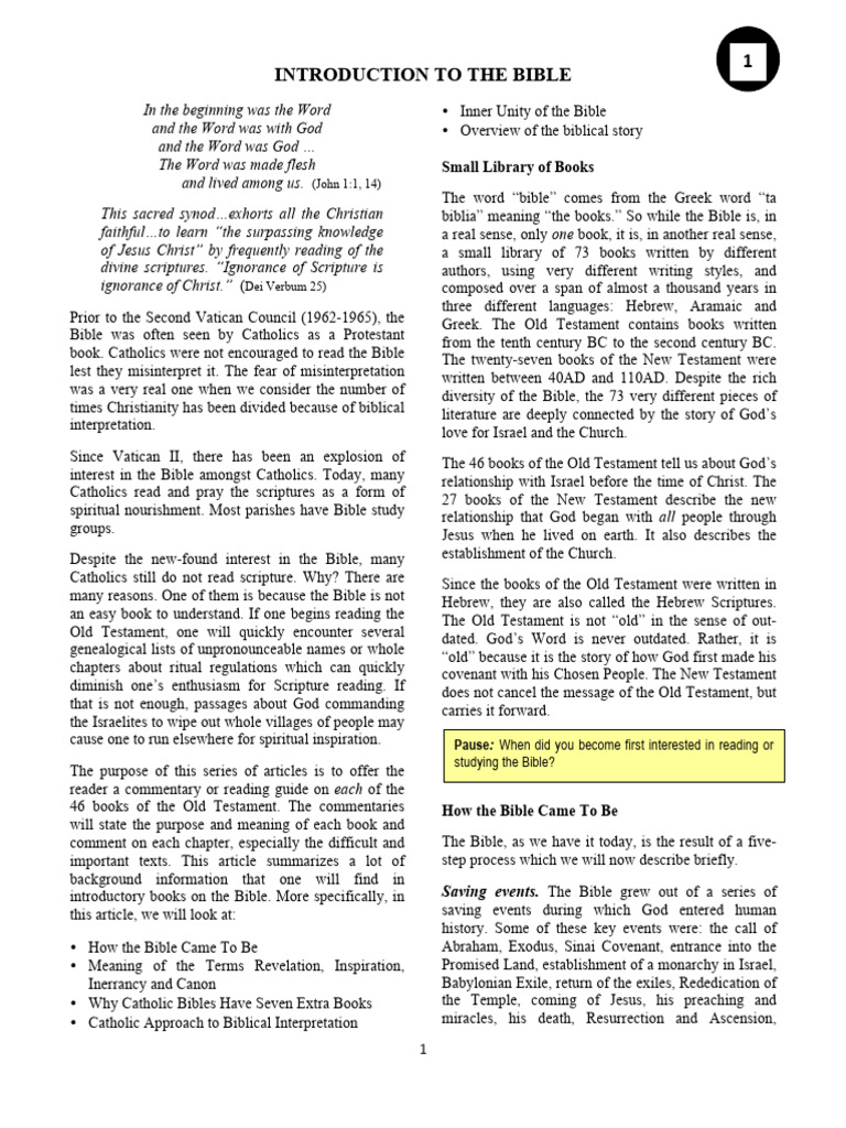 PART 1 INTRODUCTION TO THE BIBLE MAY 2010 TBP | PDF | Bible | Hebrew Bible