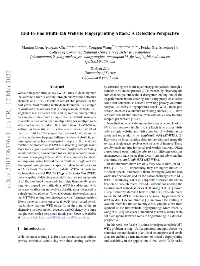 End-to-End Multi-Tab Website Fingerprinting Attack A Detection Perspective Tor | PDF | Deep ...