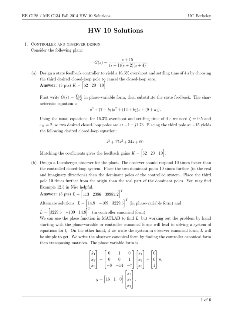 HW10 Solutions | Download Free PDF | Mathematical Physics | Control Theory