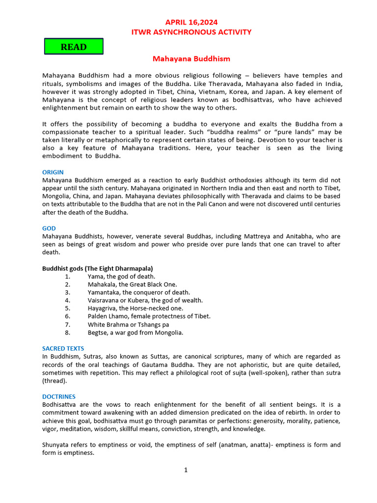 August 16 Itwr Asynchronous Activity | PDF | Mahayana | Vajrayana