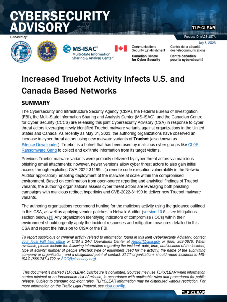 Aa23 187a Increased Truebot Activity Infects Us and Canada Based | PDF ...