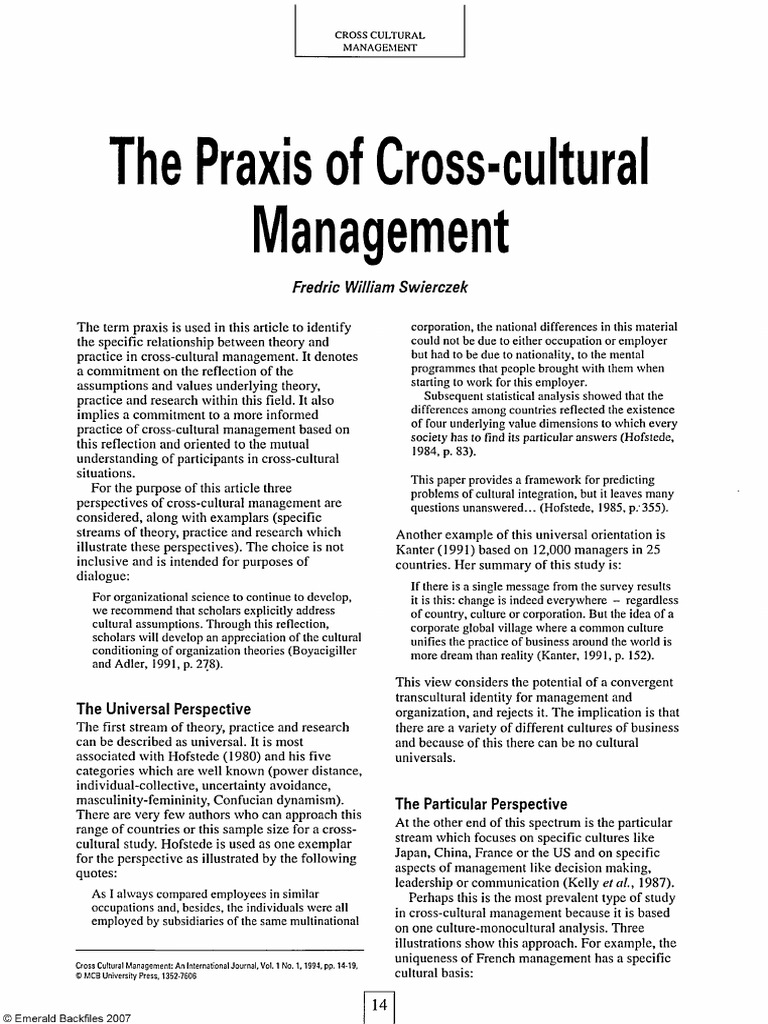 The Praxis of Cross-Cultural Management | PDF | Theory | Leadership
