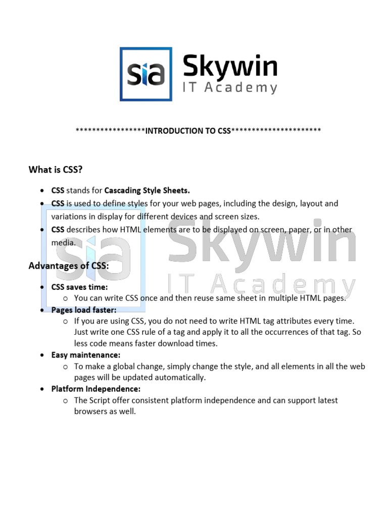 Introduction To CSS | PDF | Html Element | Html