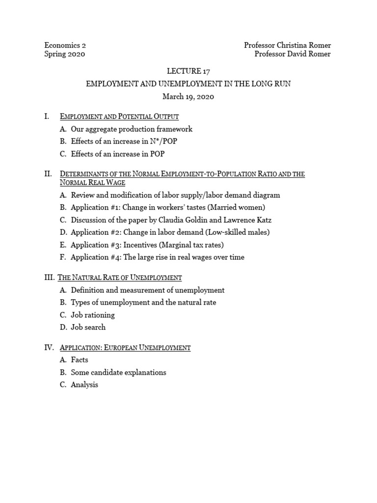 Lecture 17 3-19 Outline and Slides | PDF | Unemployment | Labour Economics