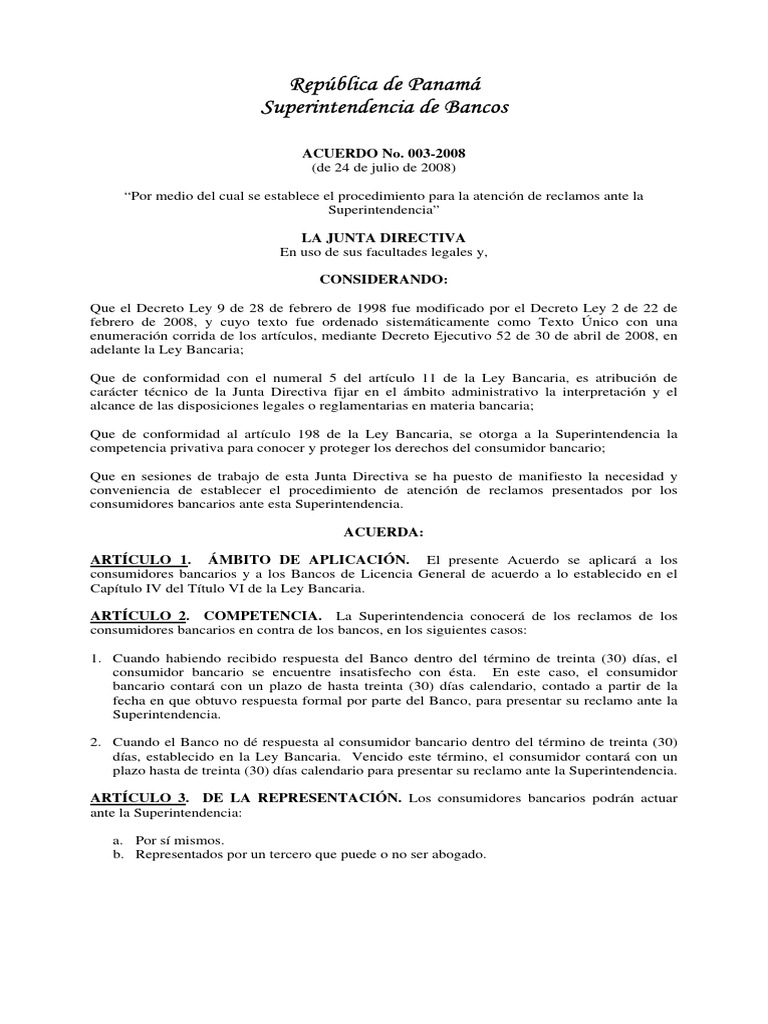 Acuerdo 3-2008 | PDF | Bancos
