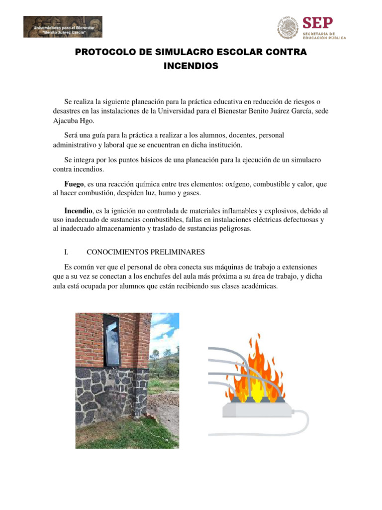Protocolo de Simulacro Escolar Contra Incendios | PDF | Combustión