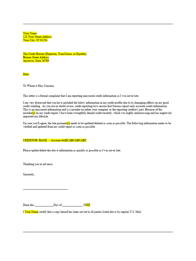 Regular Mail Late Payment Letter | PDF