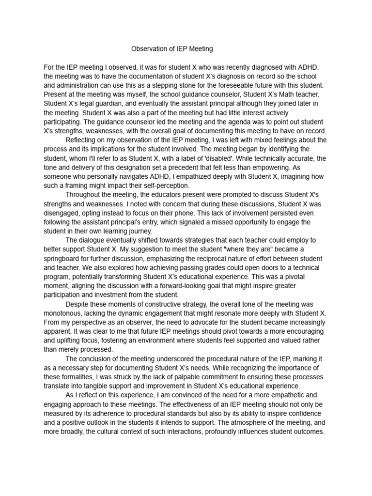 observation of iep meeting | PDF | Individualized Education Program | Empathy