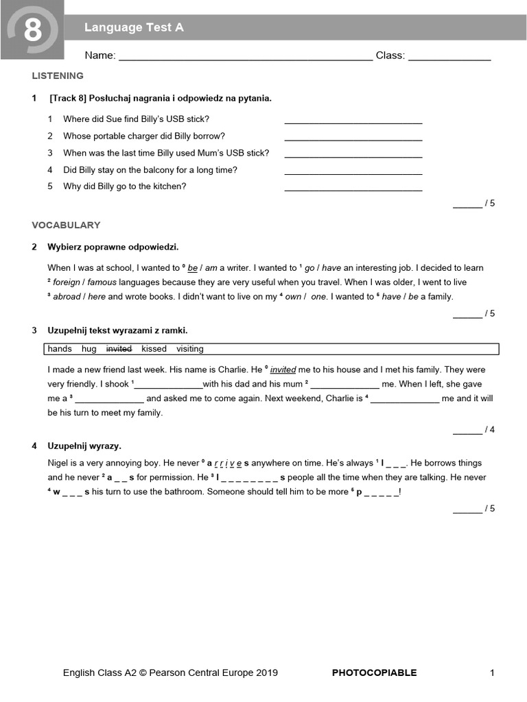 EC - A2 - Tests - Language Test 8A | PDF | Horoscope | Chinese Zodiac