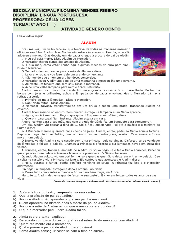 Atividade Conto Maravilhoso | PDF | Contos