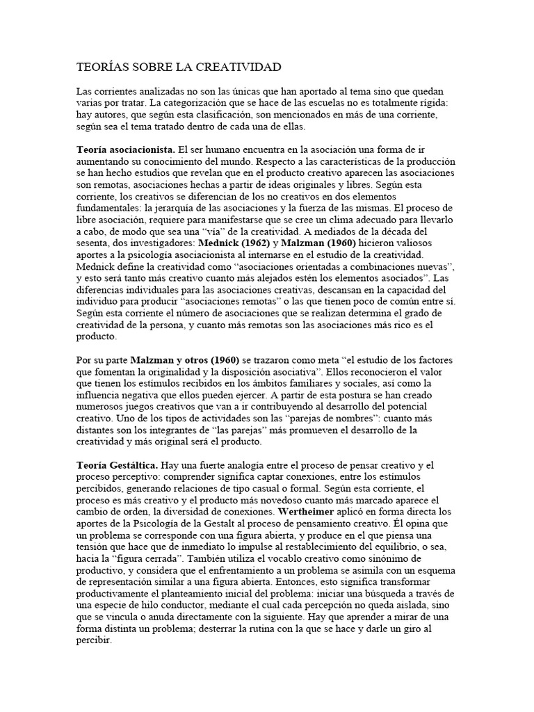 Teorías Sobre La Creatividad | PDF | Pensamiento | Creatividad