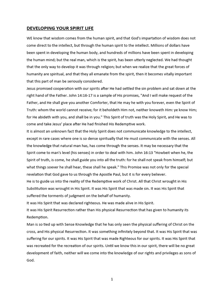 Developing Your Spirit Life | PDF | Eternal Life (Christianity) | God ...