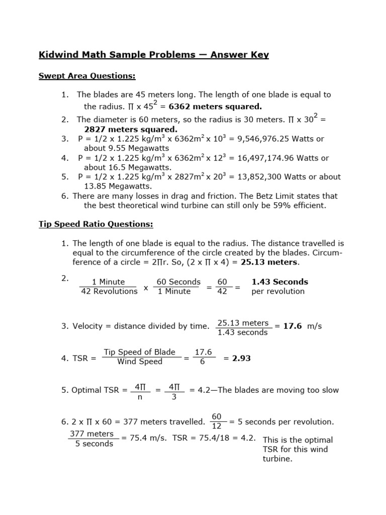 Kidwind Math Problems Answer Key | PDF | Physical Quantities | Metrology