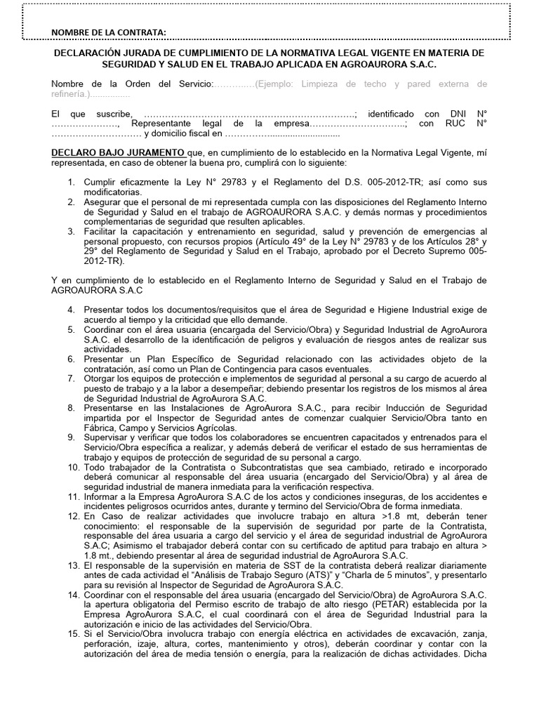 Anexo 04 - Declaración Jurada de Cumplimiento de La Normativa Legal ...