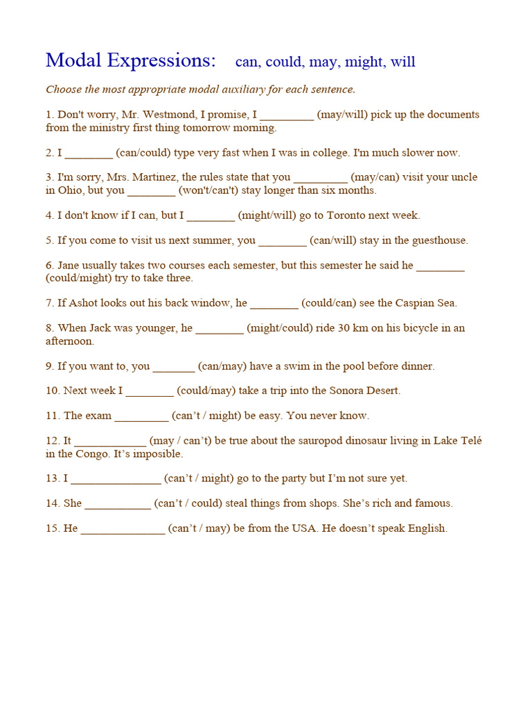 Modal Auxiliary Verbs Grammar Drills 39934 | PDF | Syntax | Grammar
