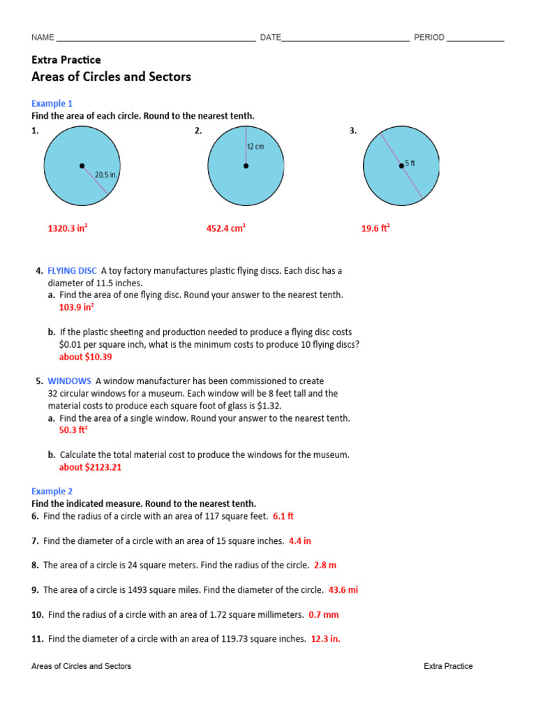 Circle and Sector Area Practice | PDF | Area | Foot (Unit)