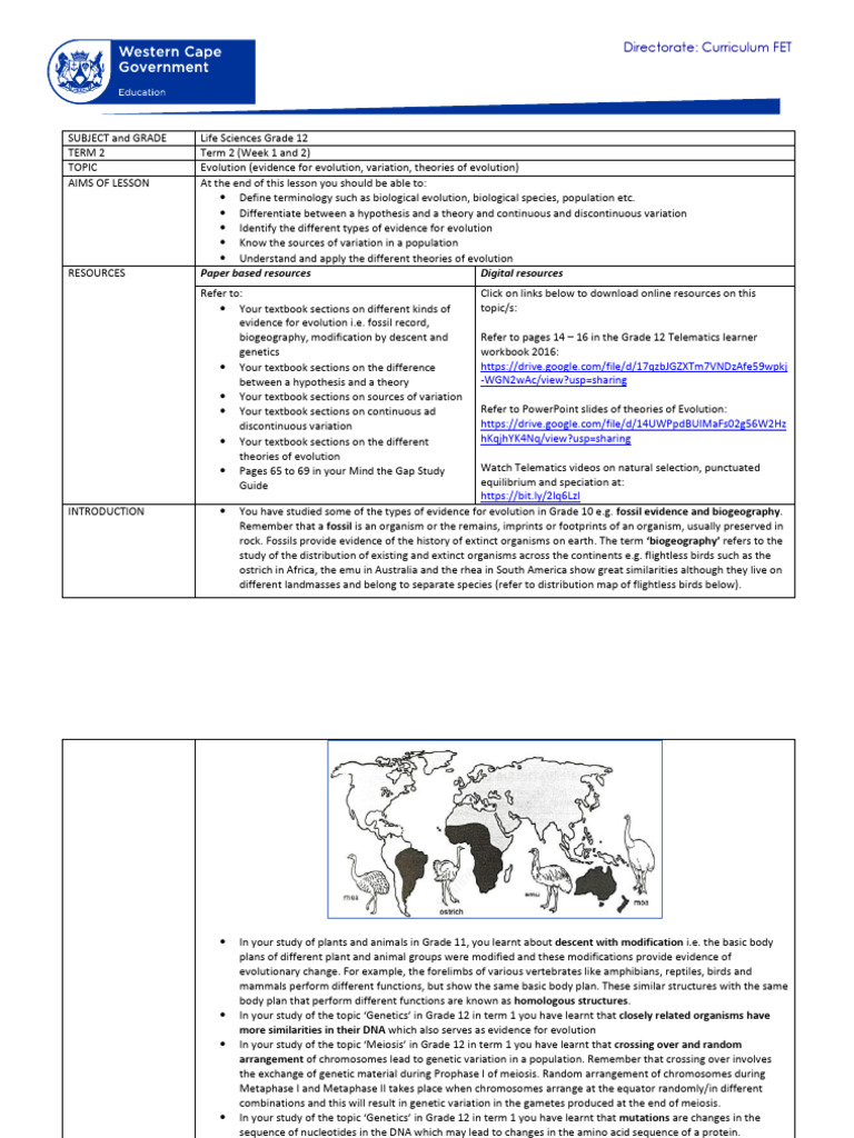 Grade 12 Life Sciences: Evolution Concepts | PDF | Evolution | Genetic ...