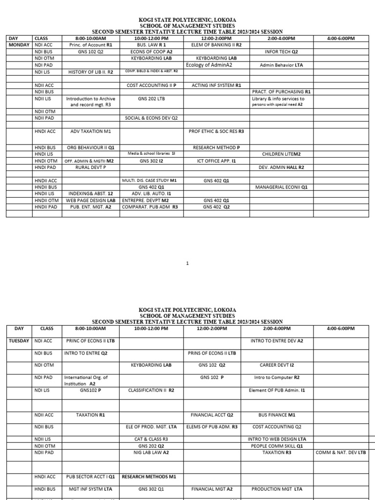 S.M.S Second Semester Lecture Time Table 2024 | PDF | Science & Mathematics | Technology ...