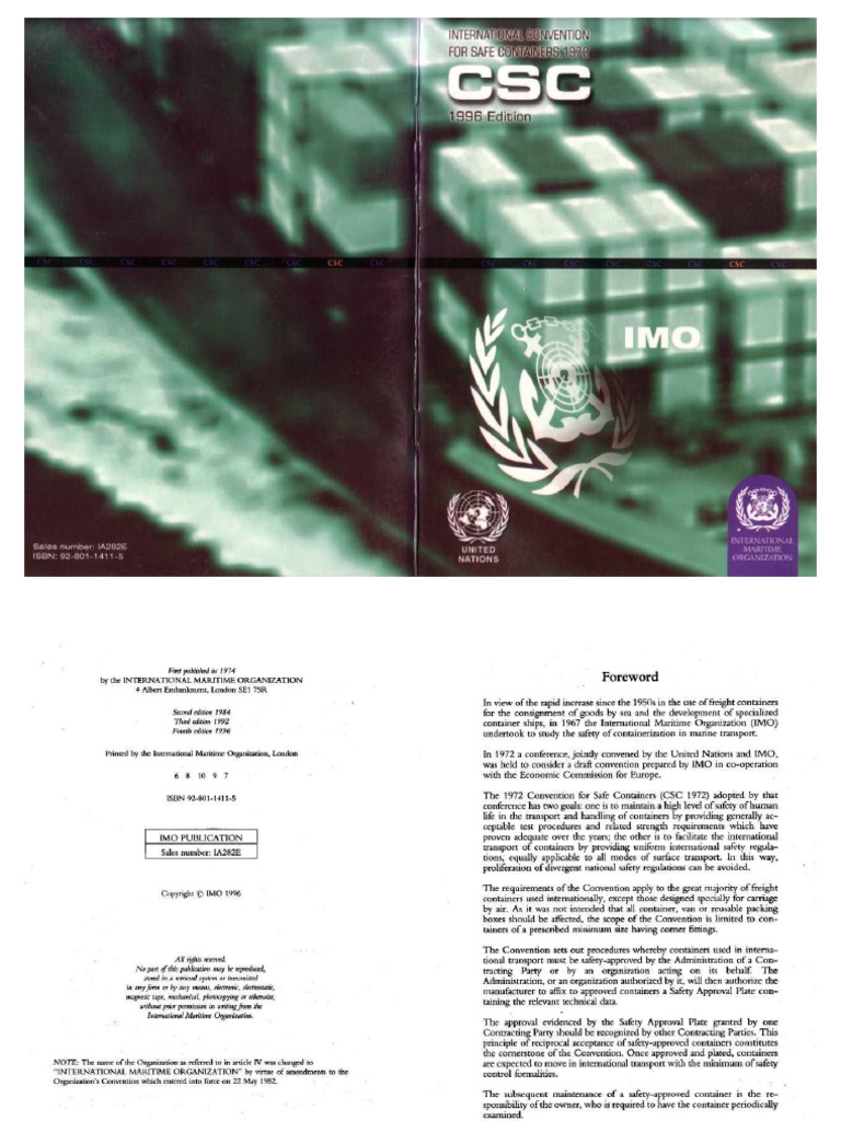 Internetional Convention For Safe Containers (IMO 1996) | PDF