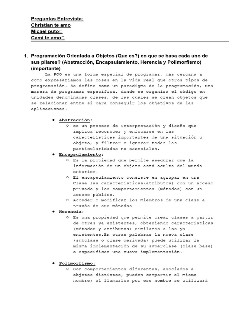 Cuestionario Preguntas Programación Entrevista | Descargar gratis PDF | Computación en la nube ...