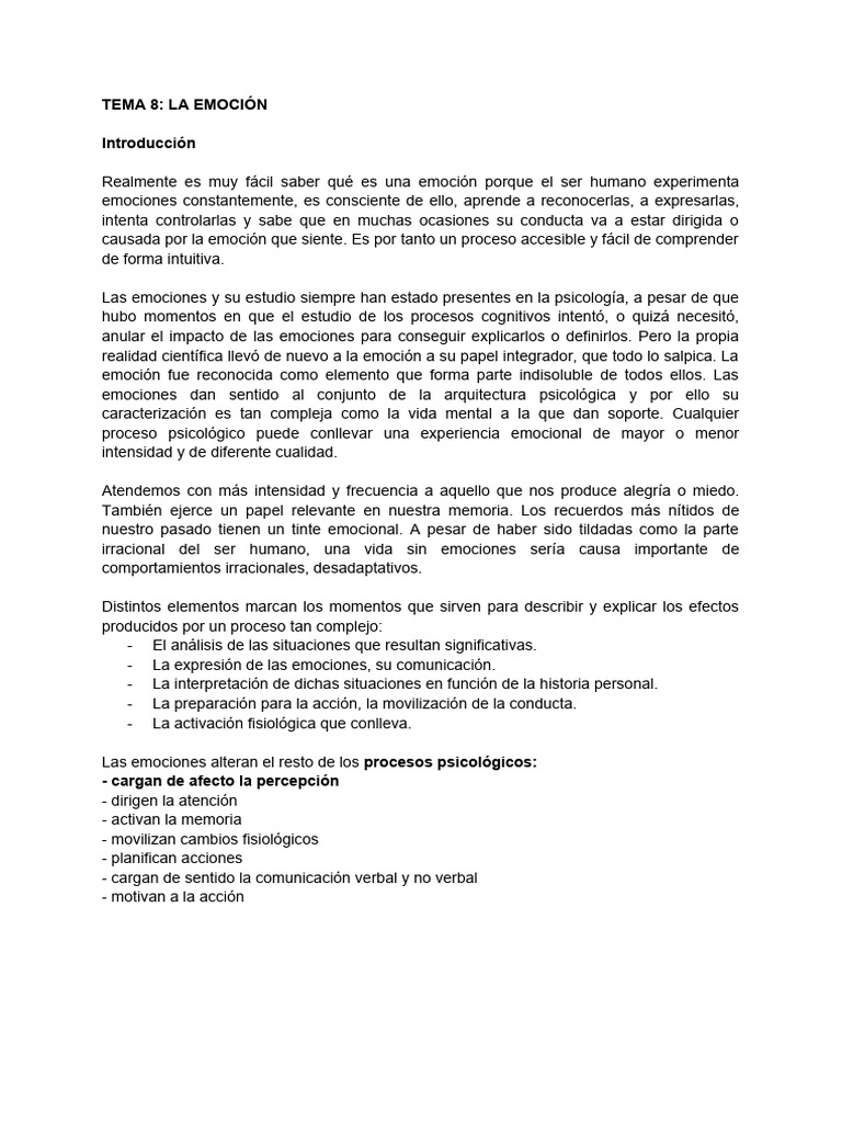 Tema 8 La Emoción Pdf Las Emociones Inteligencia Emocional