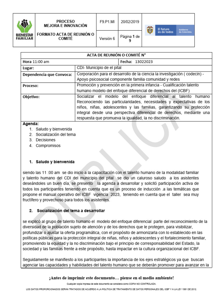 7 - modelo del enfoque diferencial de derechos del (ICBF) | PDF