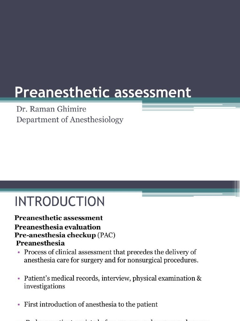 Preanesthetic Assessment | PDF