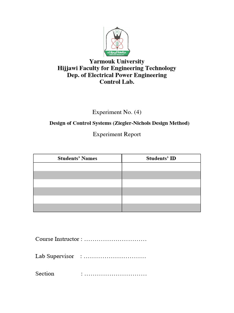 Exp - 4 Design of Control Systems Ziegler-Nichols Design Method | PDF