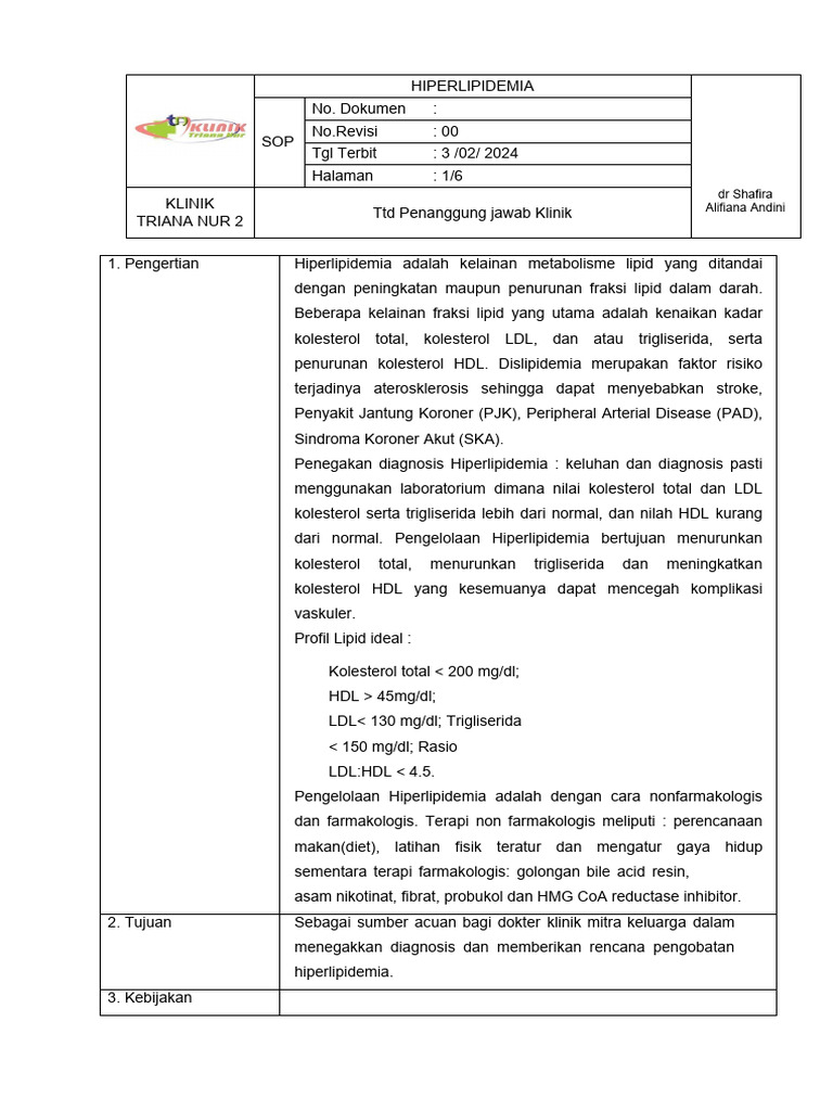 Sop Hiperlipidemia KMK 2023 | PDF