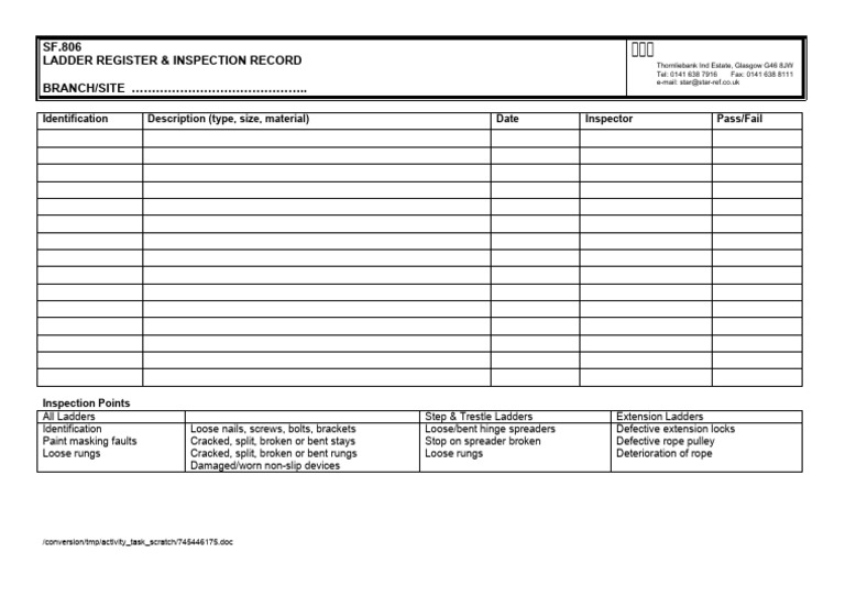 SF.806B.Ladder Register Inspection Record | PDF