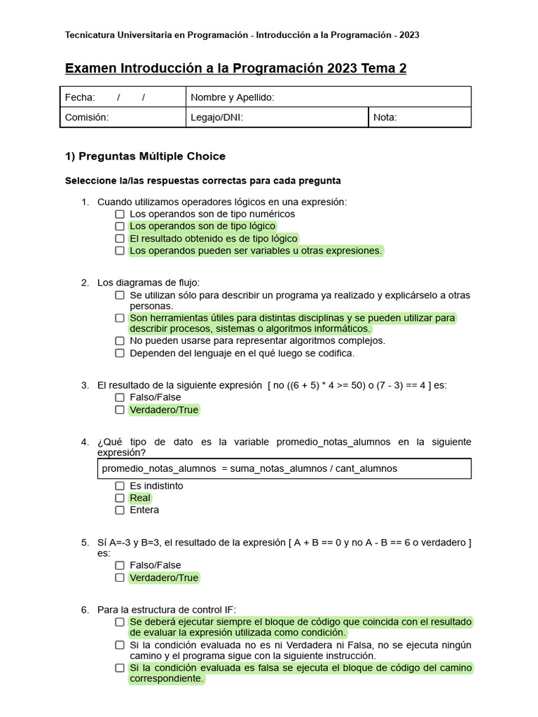 Examen Introducción a la Programación 2023 | PDF | Algoritmos ...