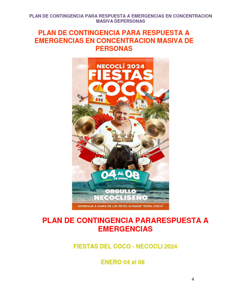 Plan de Contingencia Fiestas Del Coco Necocli 2024 | PDF | Policía ...