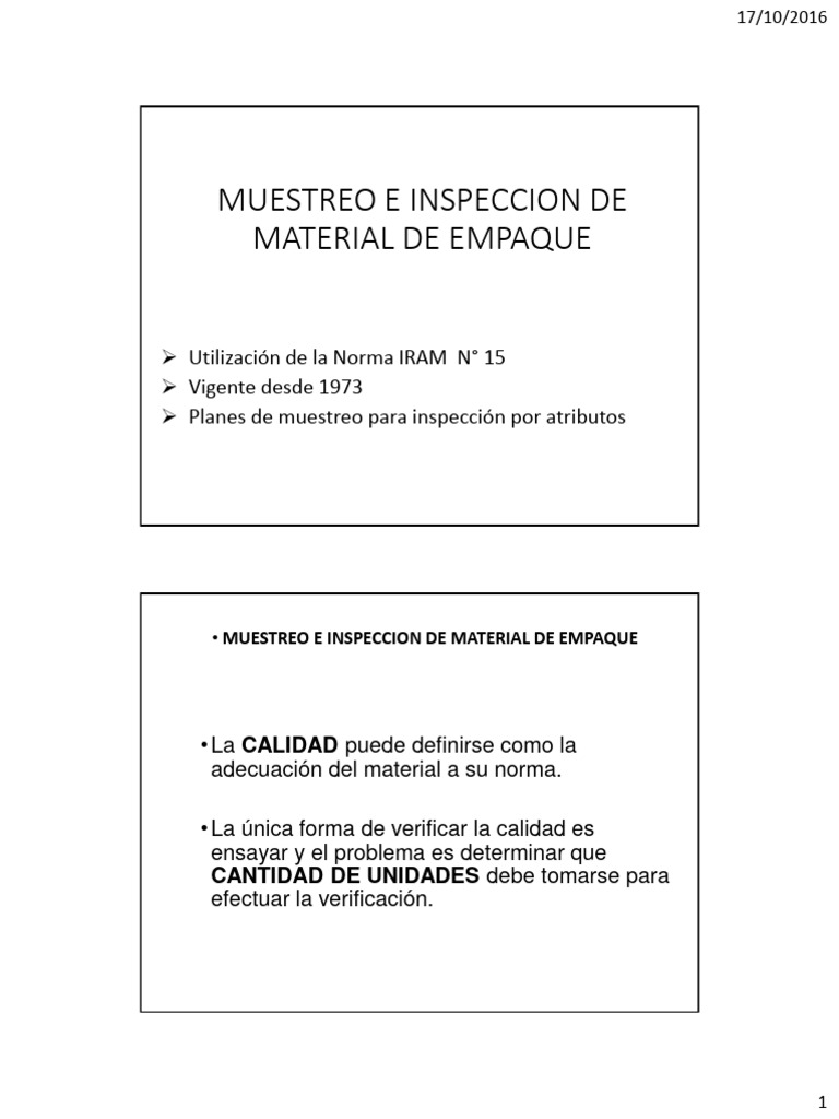 Muestreo e Inspección de Empaque IRAM 15 | PDF | Muestreo (Estadísticas)