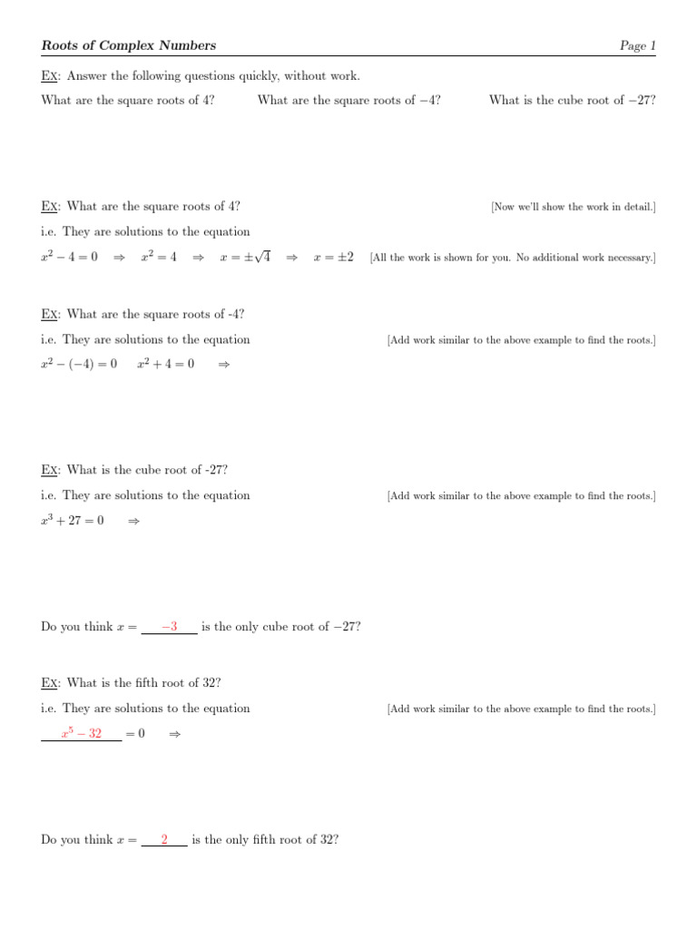 Wk1 9 Roots Download Free PDF Complex Number Square Root