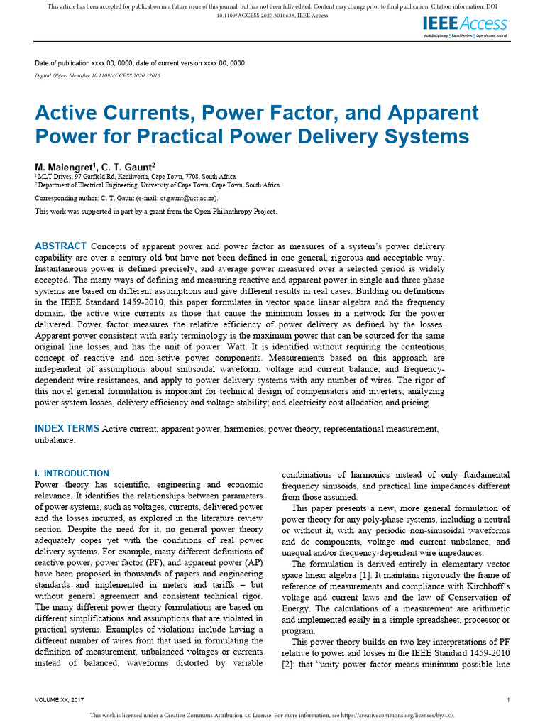 Active Currents Power Factor and Apparent Power Fo | PDF | Ac Power | Electrical Impedance
