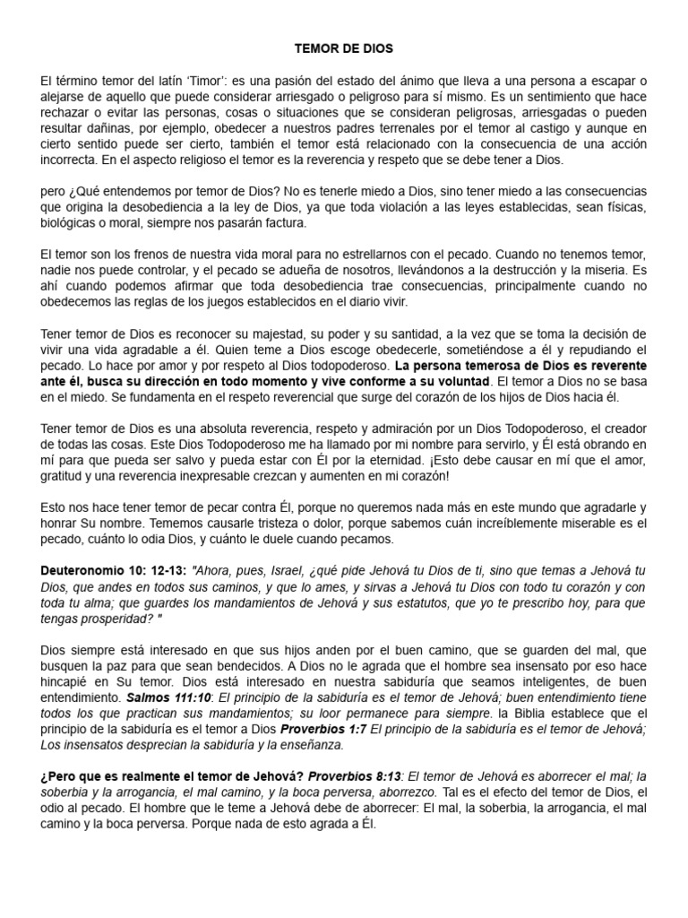 TEMOR DE DIOS | PDF | Pecado | Temor