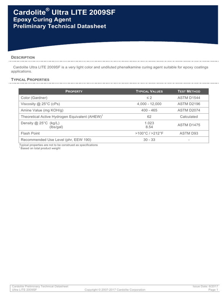 Tds of Ultra Lite 2009sf Usa | PDF | Epoxy | Materials