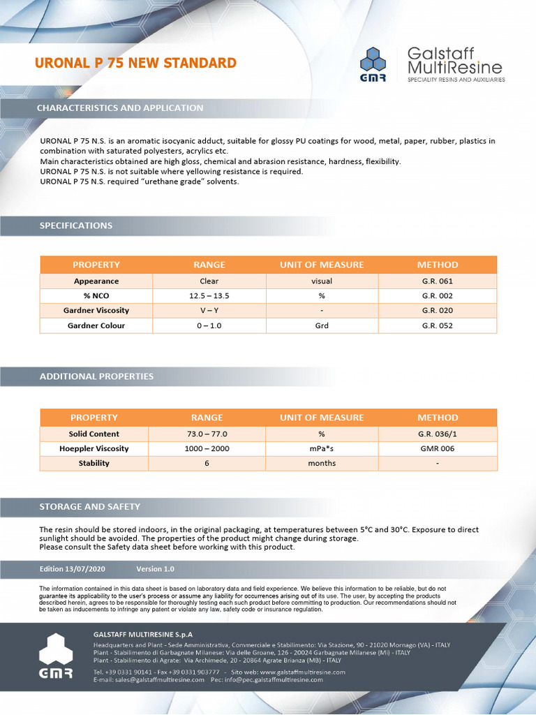 TDS Uronal P 75 NST | PDF | Polyurethane | Materials