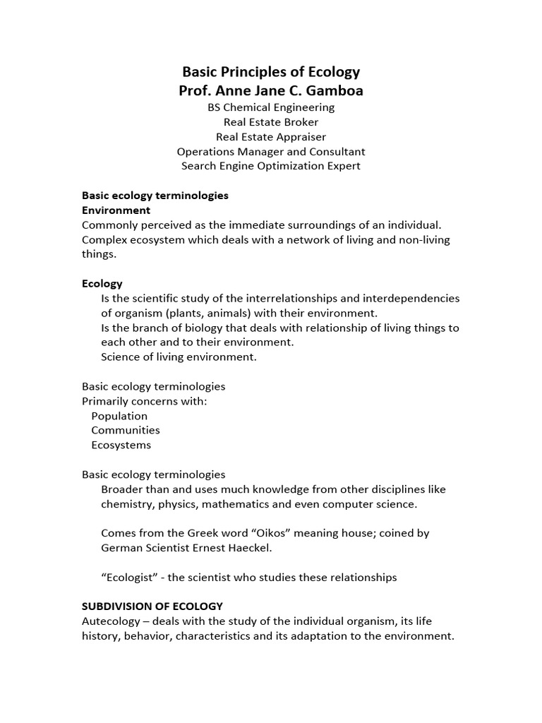Basic Principles of Ecology | PDF | Environmental Impact Assessment ...