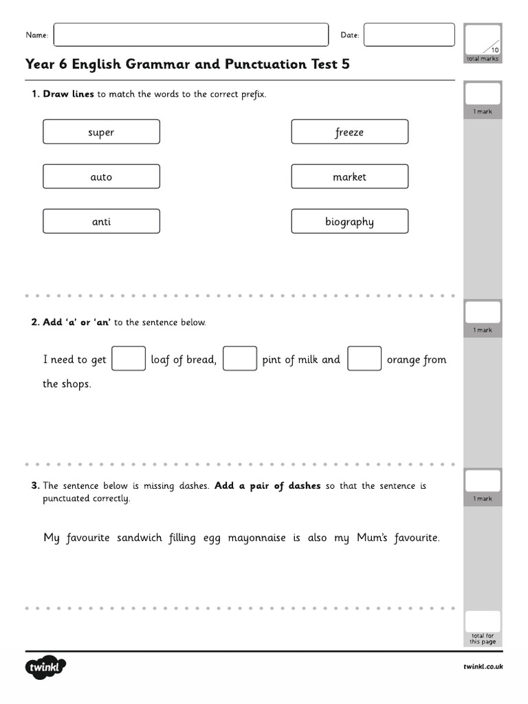 Year 6 English Grammar and Punctuation Test 5 | PDF