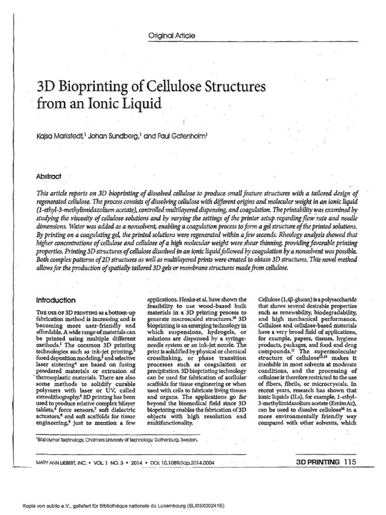 3D Bioprinting of Cellulose Gels | PDF | Shear Stress | Viscosity