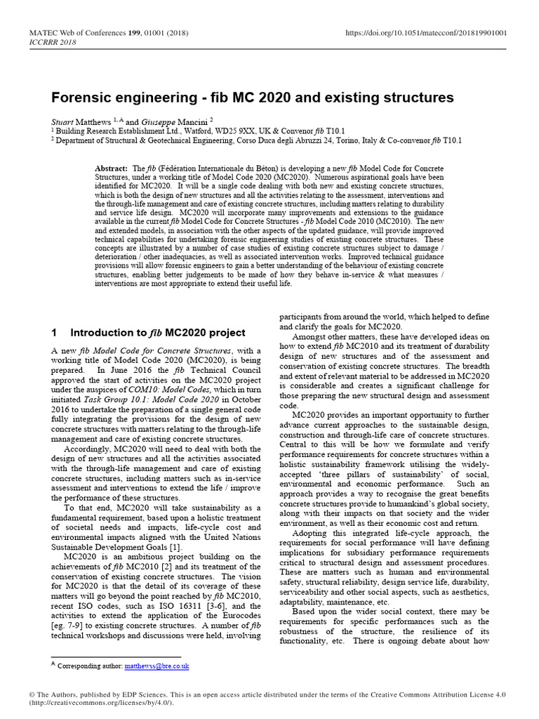 Forensic Engineering - Fib MC 2020 and Existing ST | PDF | Concrete ...