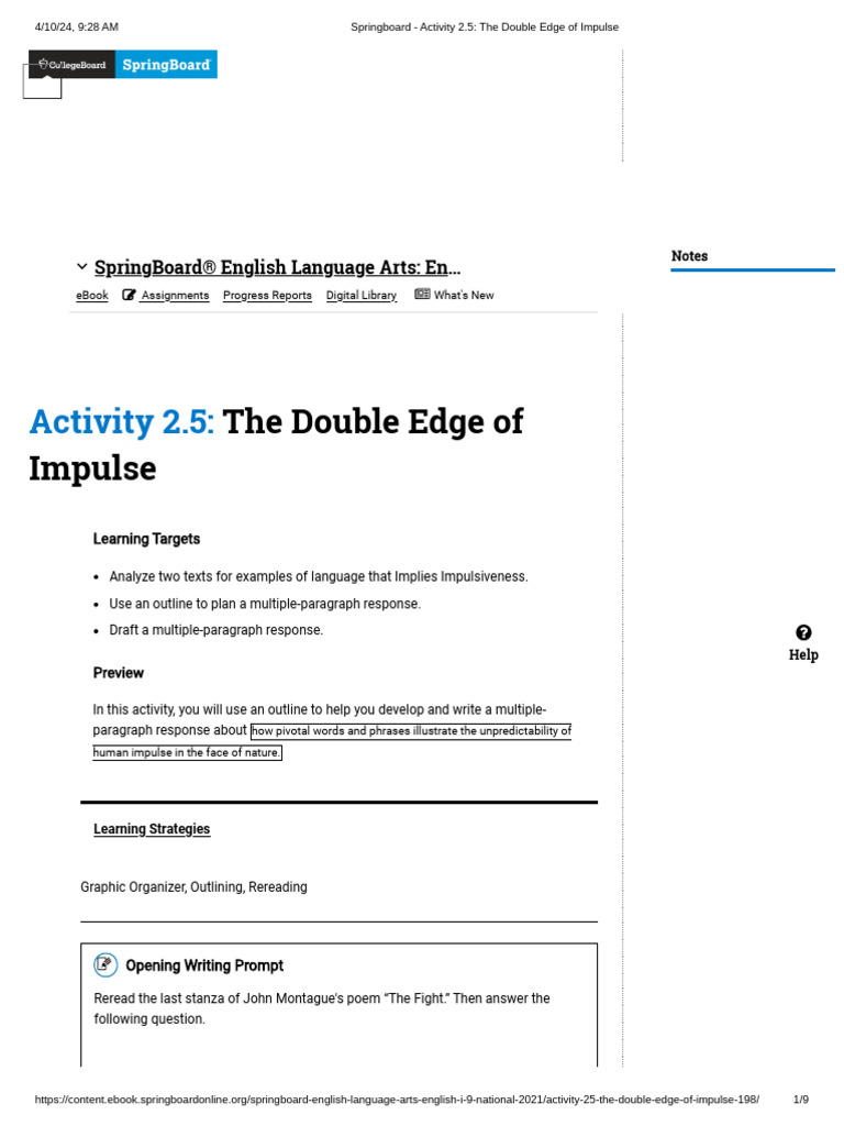 Springboard - Activity 2.5 - The Double Edge of Impulse | PDF | Poetry ...