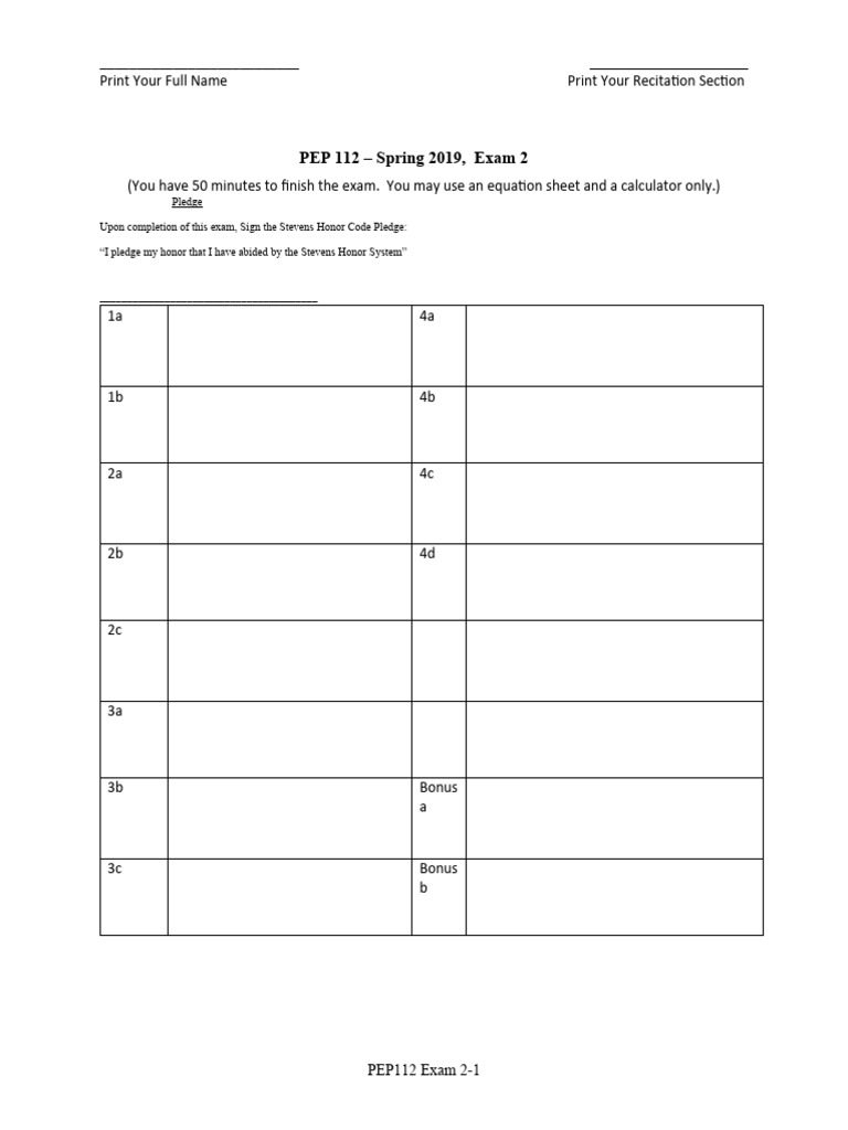 PEP112 Exam 2 Spring 2019 | Download Free PDF | Capacitor | Capacitance
