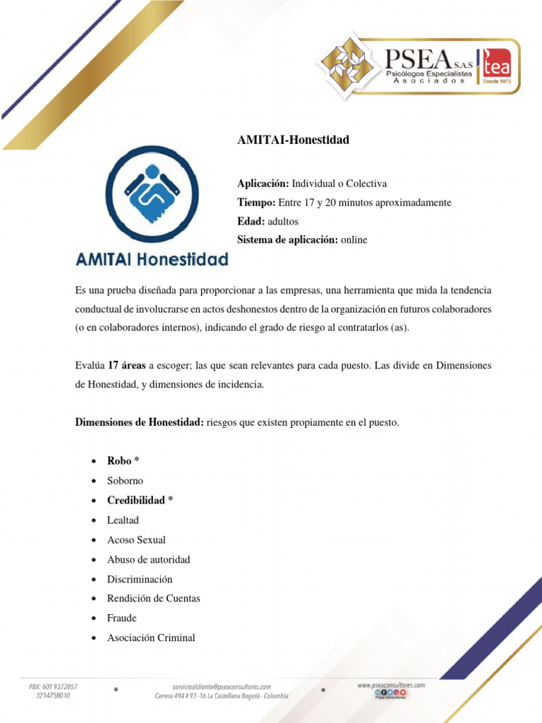 Ficha Técnica AMITAI HONESTIDAD | PDF